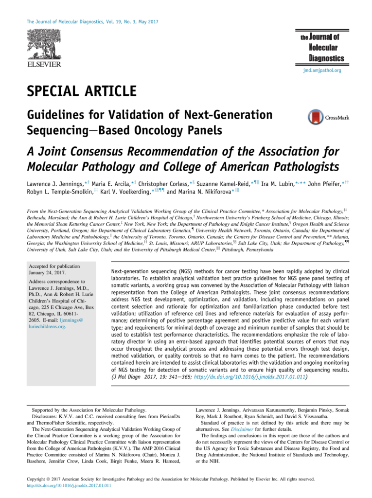 Validation of NGS based oncology panels - EMQN